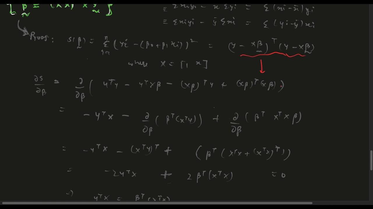 Derivation Of Least Squares Estimator Of Simple Linear Regression Using Matrix Calculus Youtube