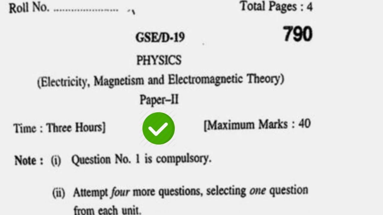 2019 Kuk BSc 1st Sem Physics Electricity & Magnetism Question Paper ...