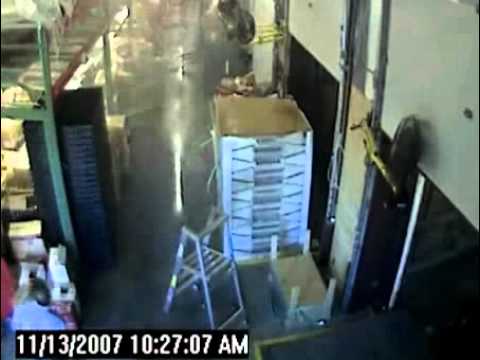 Pedestrian stacker accident with water sprinkler - YouTube