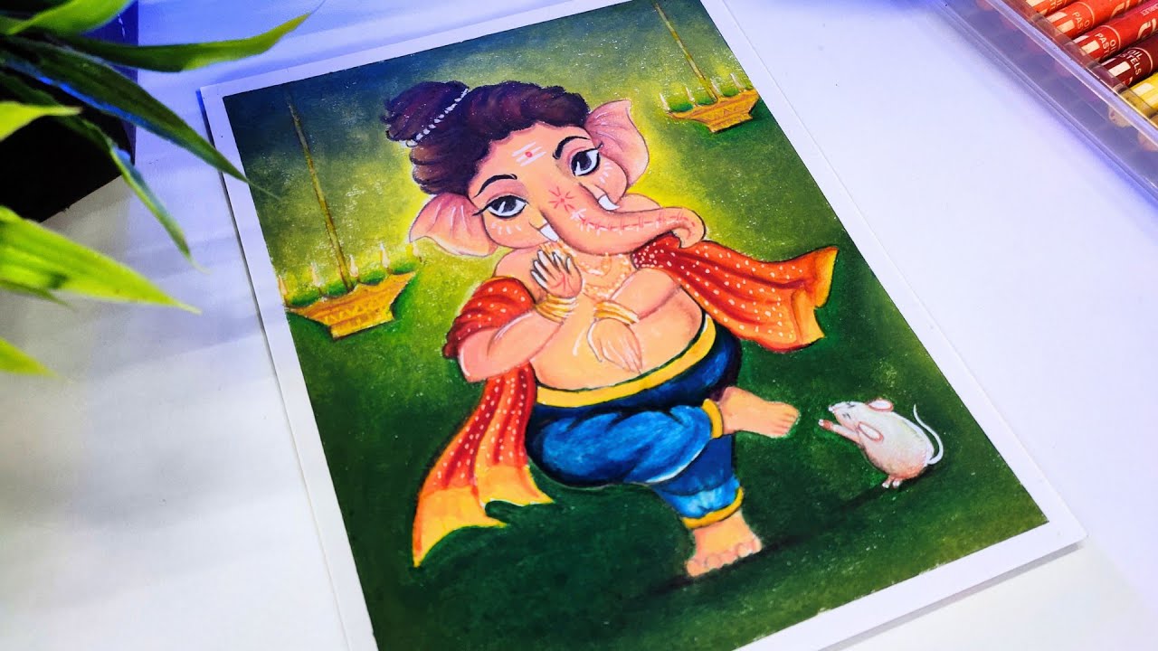 Ganesh Ji Drawing with Oil Pastel Step by Step | Poila Baisakh Bengali ...