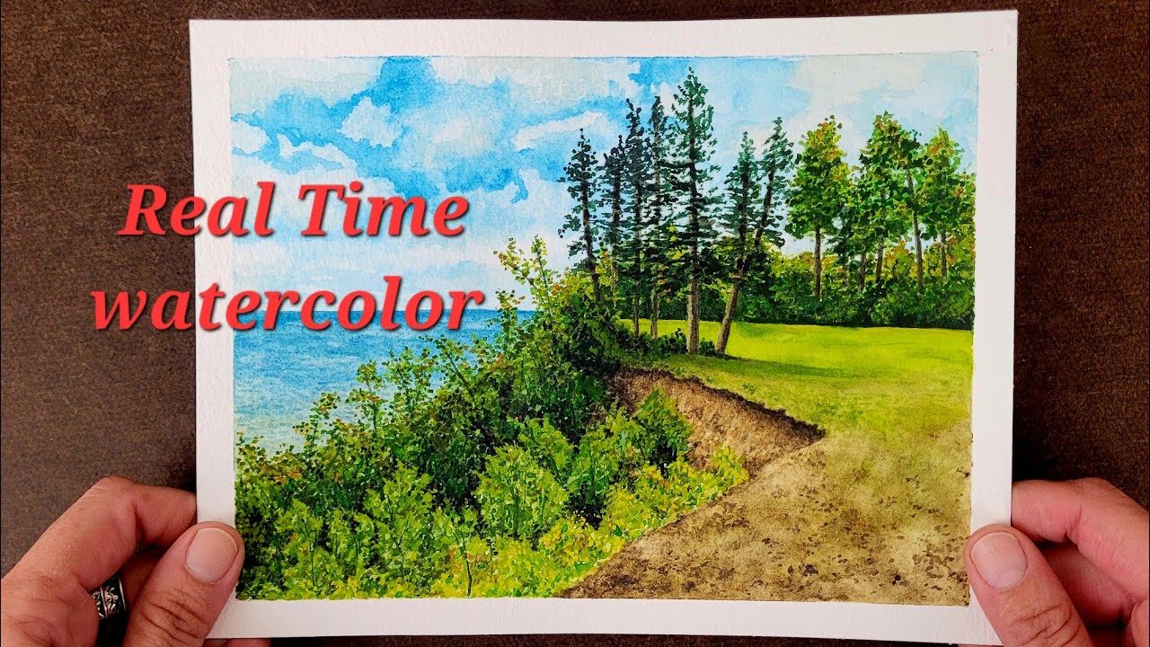 Real Time Realistic Watercolor Landscape Process Step by Step Tutorial ...