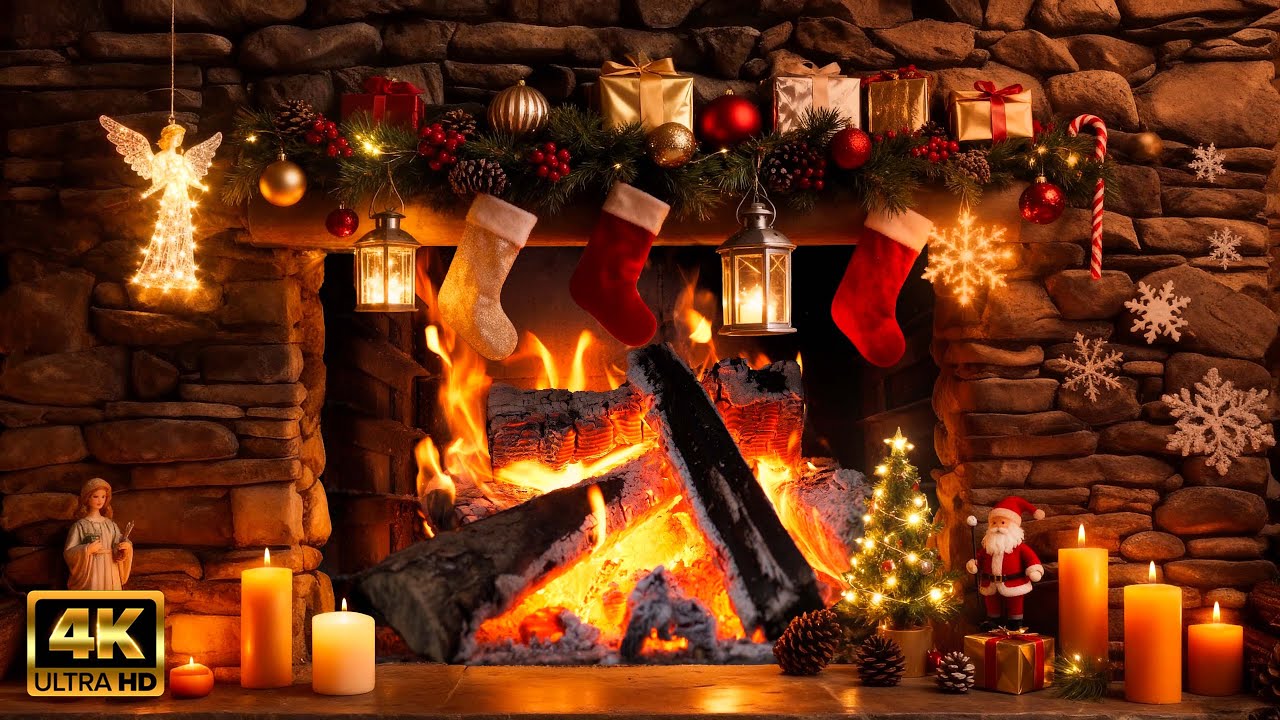 Warm Fireplace Ambience in December🎄🔥Cozy Christmas Ambience with Fire ...
