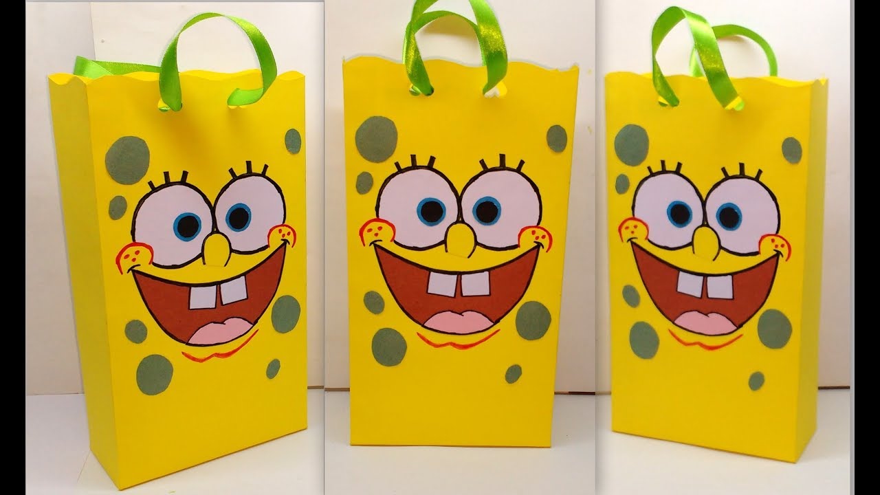 Diy How to make Cute Sponge Bob Paper bag / Favor Bag - YouTube