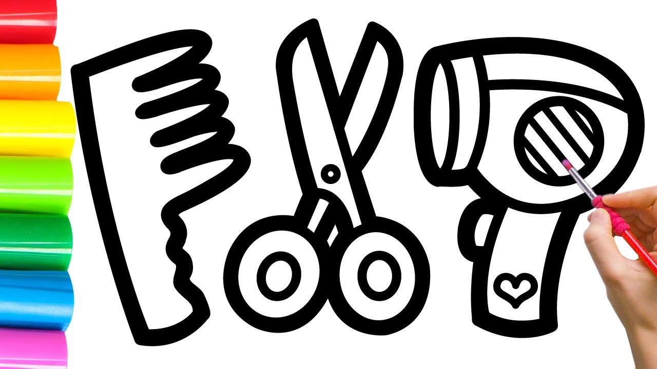 How to draw hair tools and color for kids - YouTube