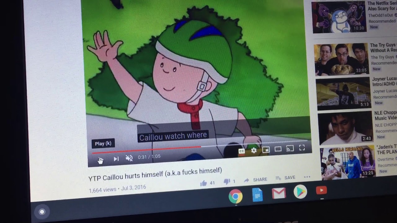 Caillou falls into kipper and tiger’s bikes - YouTube