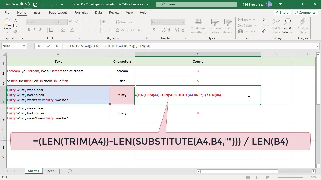 Count Of Specific Word In A Cell Or Range Of Cells In Excel Office Count Of Specific Word In A Cell Or Range Of Cells In Excel Office
