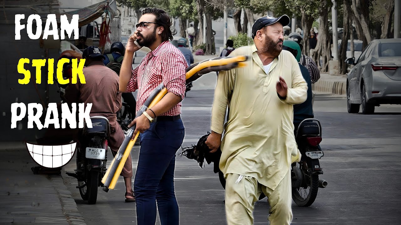 Foam Stick Prank Funny Reactions - YouTube