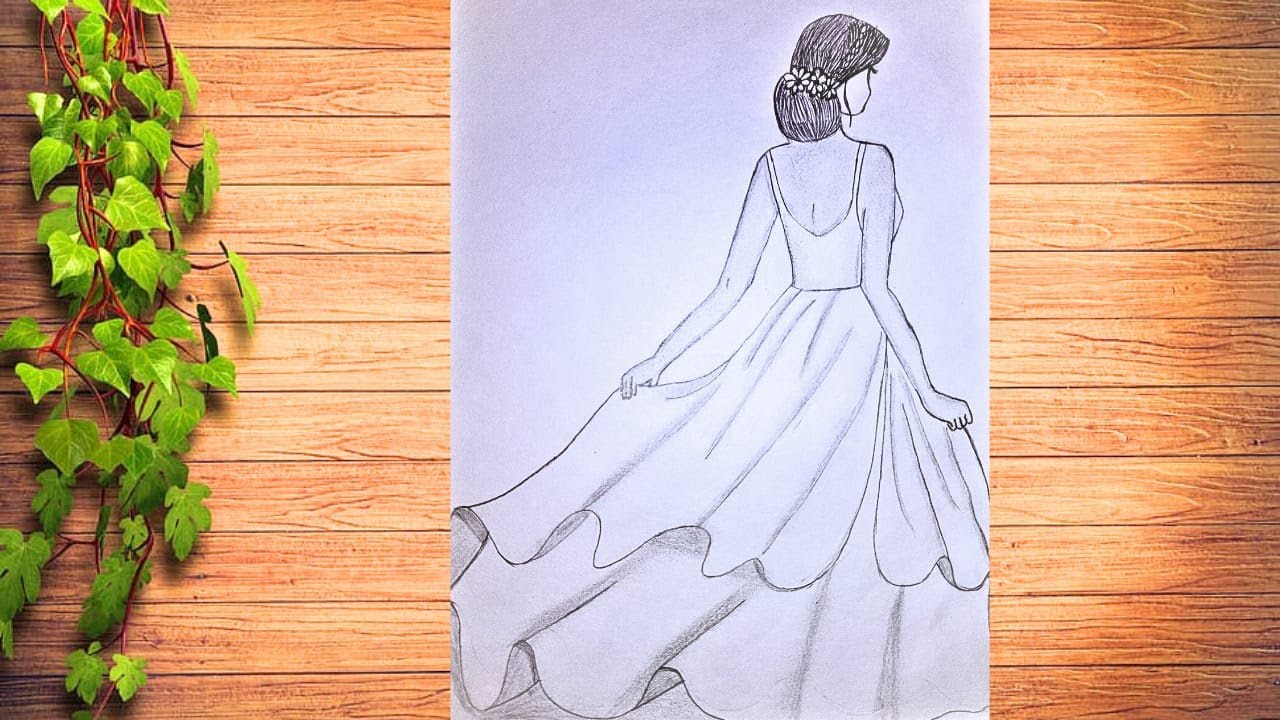 how to draw a girl backside with beautiful dress | backside girl ...