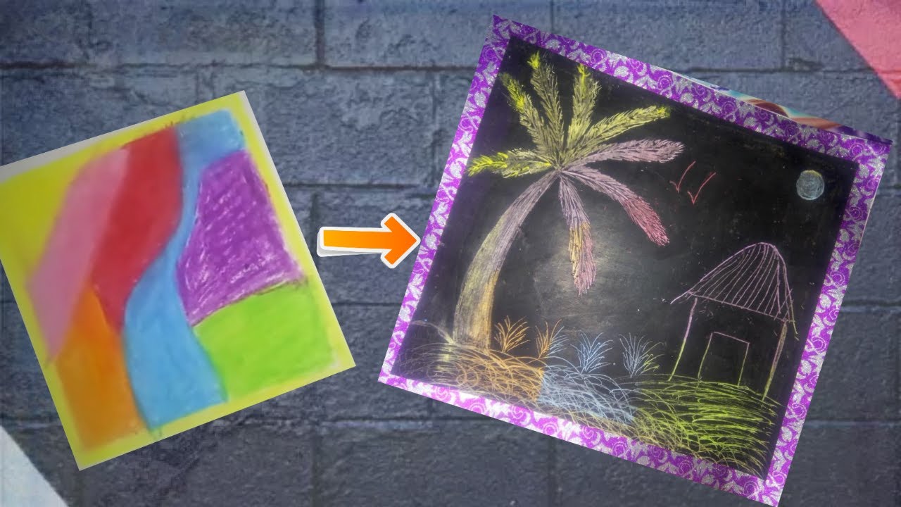 Drawing using Oil pastel by scratching technique || Oil pastel drawing ...