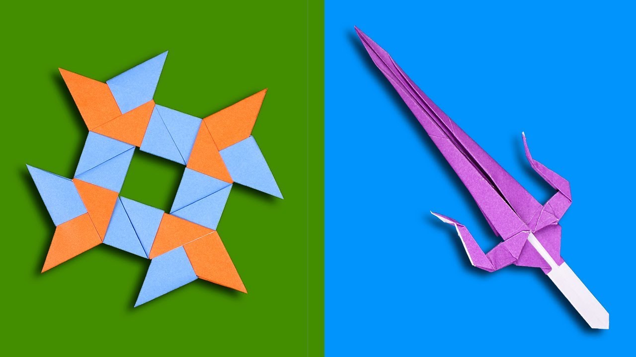 16 Easy Origami Ninja Star/Sword/Knife/gun - How to make - YouTube