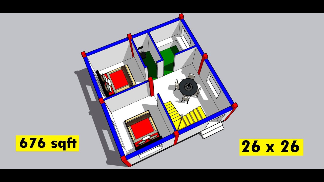 26 x 26 small ground floor house plan II 26 by 26 ghar ka naksha kaise ...