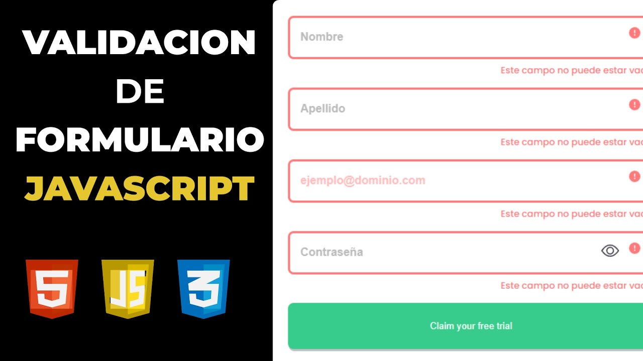 VALIDAR FORMULARIO con JAVASCRIPT Vanilla #javascript #html - YouTube