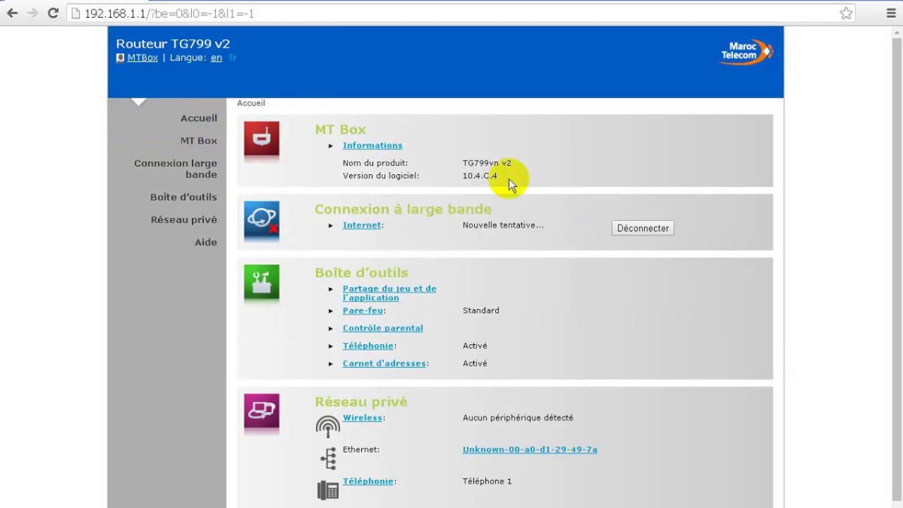 configuration routeur TG799 v2 MTBOX ضبط إعدادات - YouTube