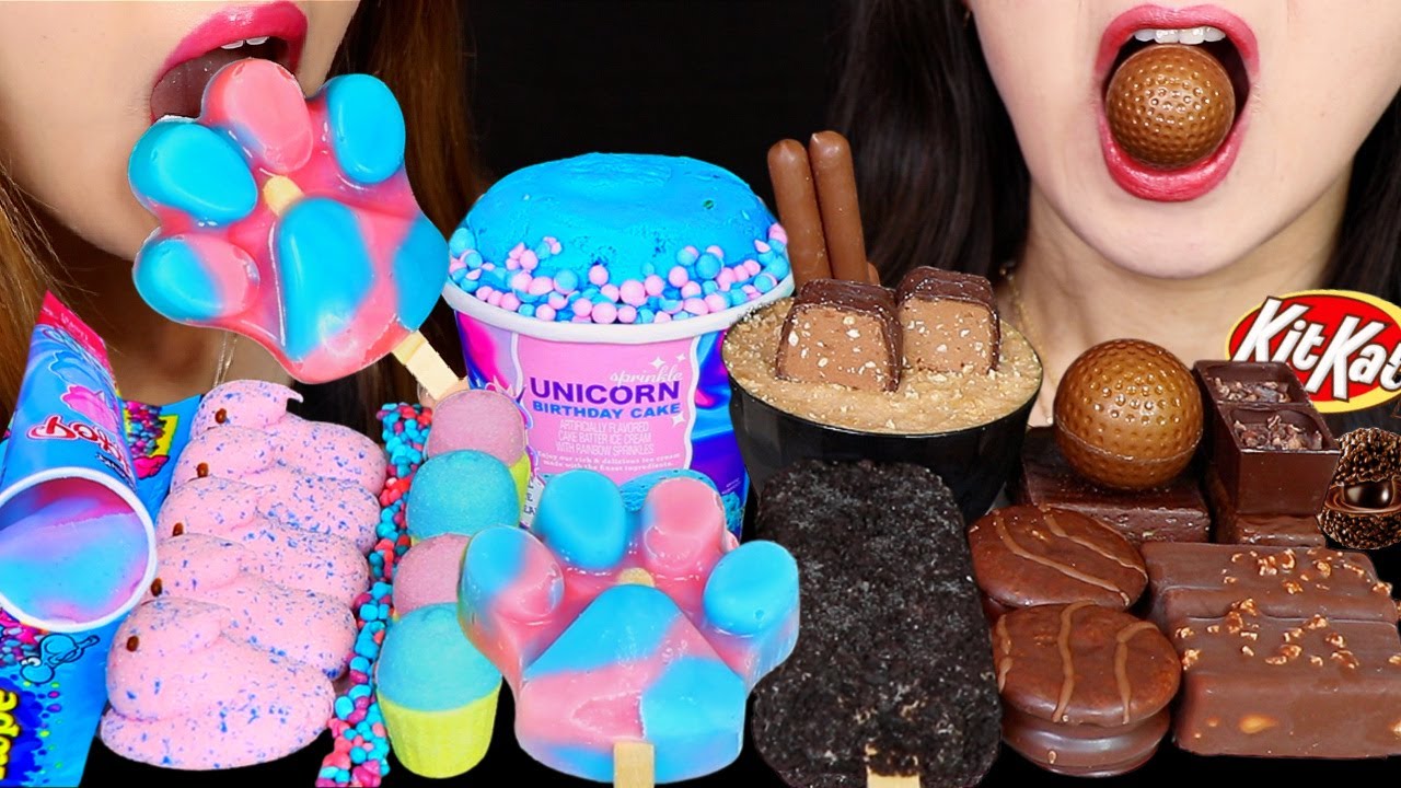 ASMR UNICORN BIRTHDAY CAKE ICE CREAM, COTTON CANDY CUPCAKES, CHOCOLATE ...