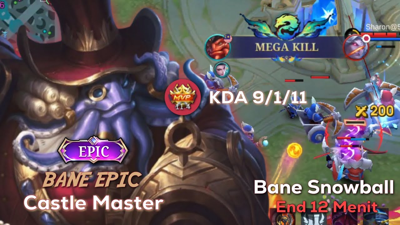 MAIN BANE MVP DI MYTHIC HONOR 9 KILlS (BEST DAMAGE RECEIVER) - GAMEPLAY ...