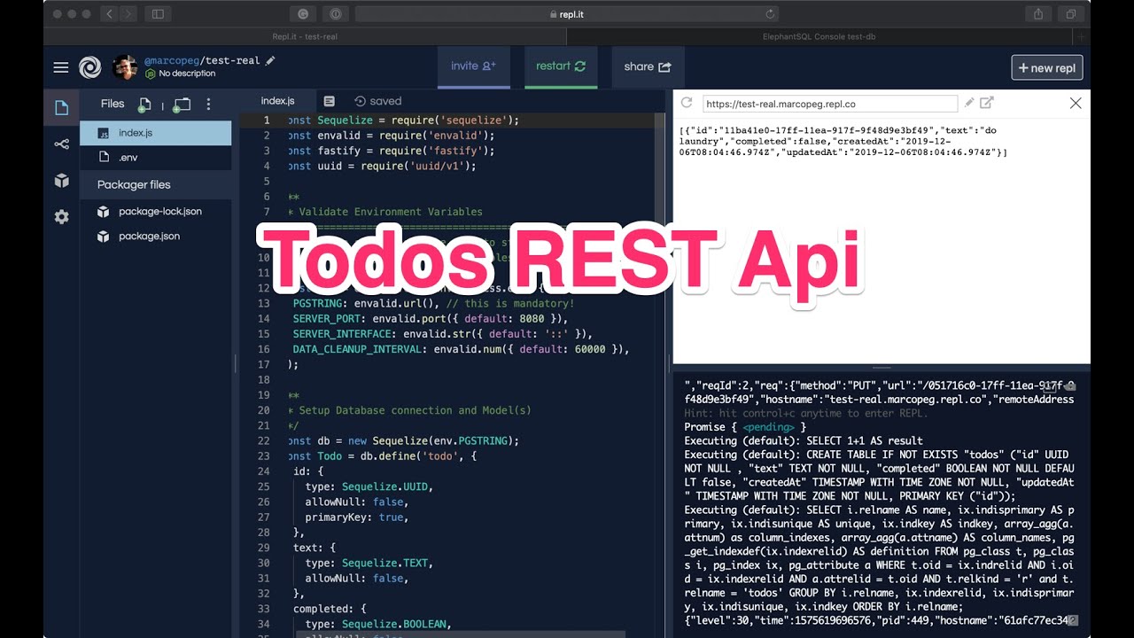 REPL.it - Todos REST Api - YouTube