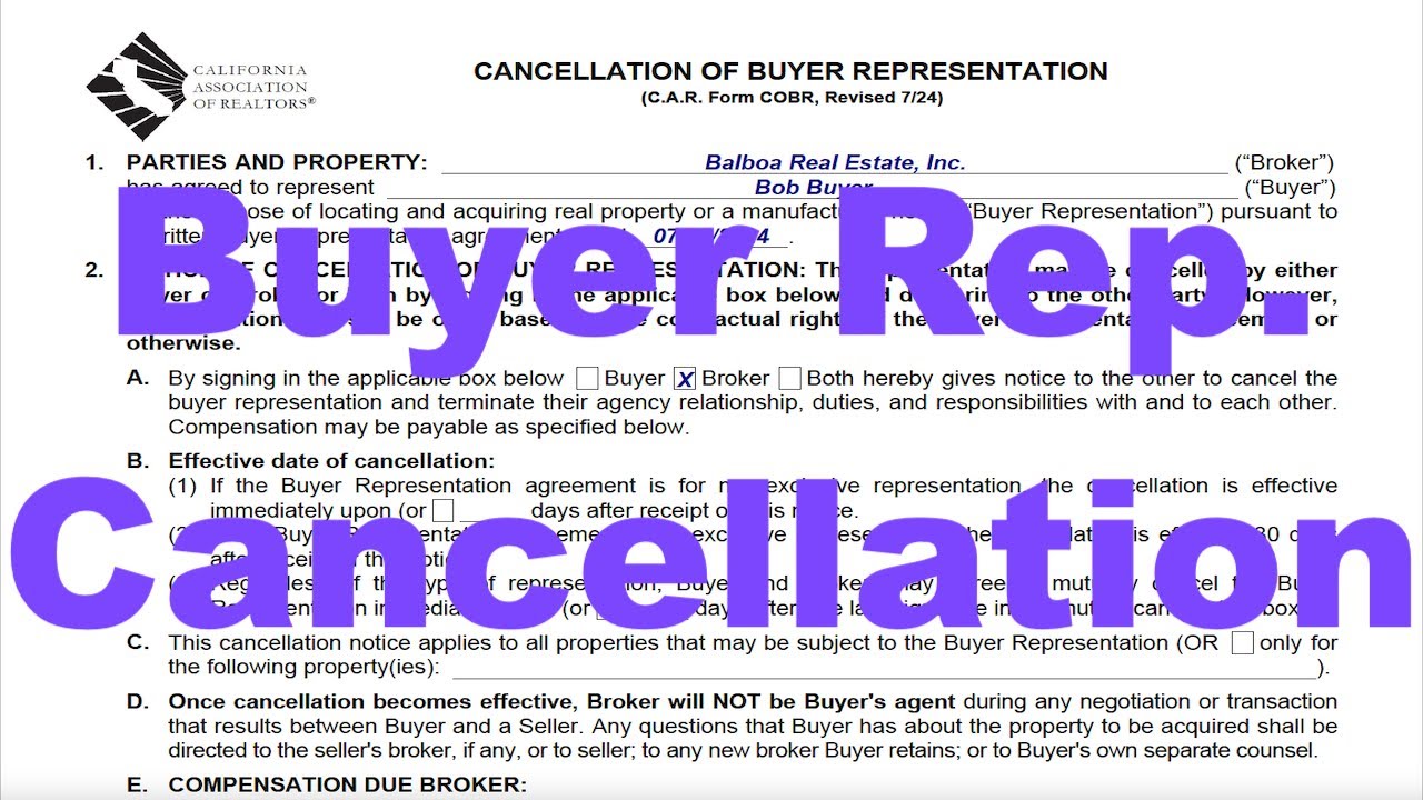 Cancellation of Buyer Representation - CAR Form COBR - YouTube