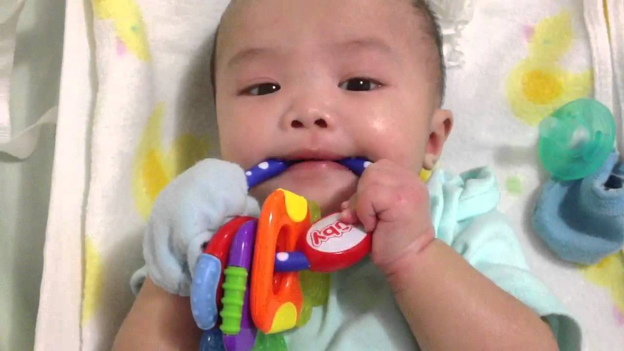 Teething baby 4 1/2 months old - YouTube