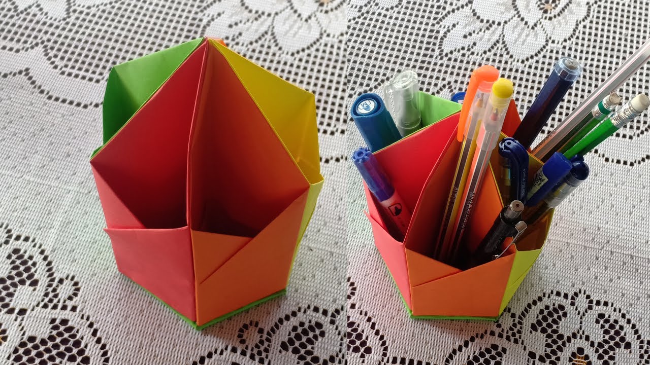 Pen stand paper craft tutorial in 3 minutes - YouTube