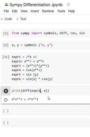 SymPy Differentiation #python , #pythoncode , #pythonshorts, #differentation, #sympy, # ...