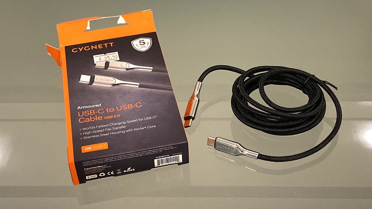 Cygnett Armoured USB-C to USB-C 2M / 6.6FT Fast Charging Cable - YouTube