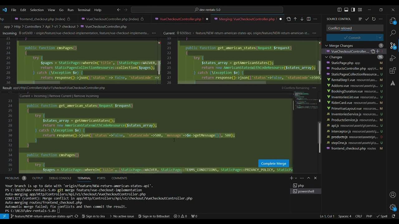 Resolving Conflict in Visual Studio for BitBucket Pull Request - YouTube