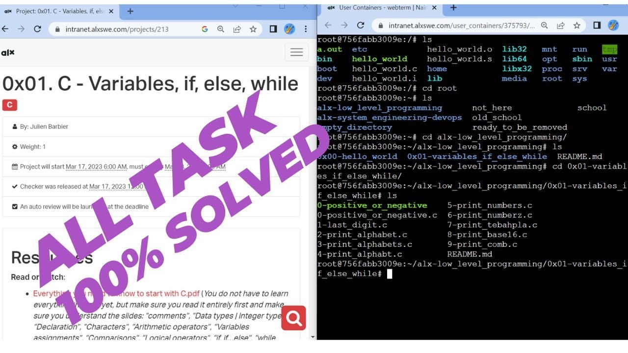 0x01 C Variables If Else While Mandatory Tasks Solved Alx 8169