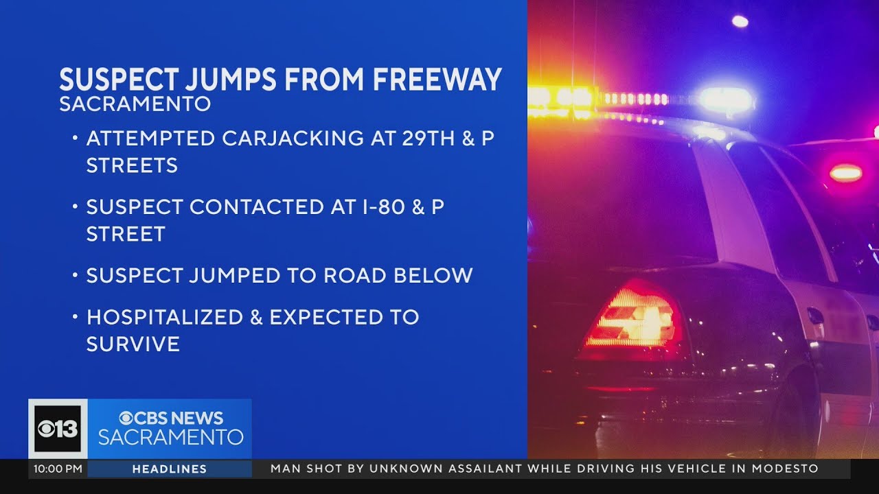 Attempted carjacking suspect jumps from freeway in Sacramento - YouTube