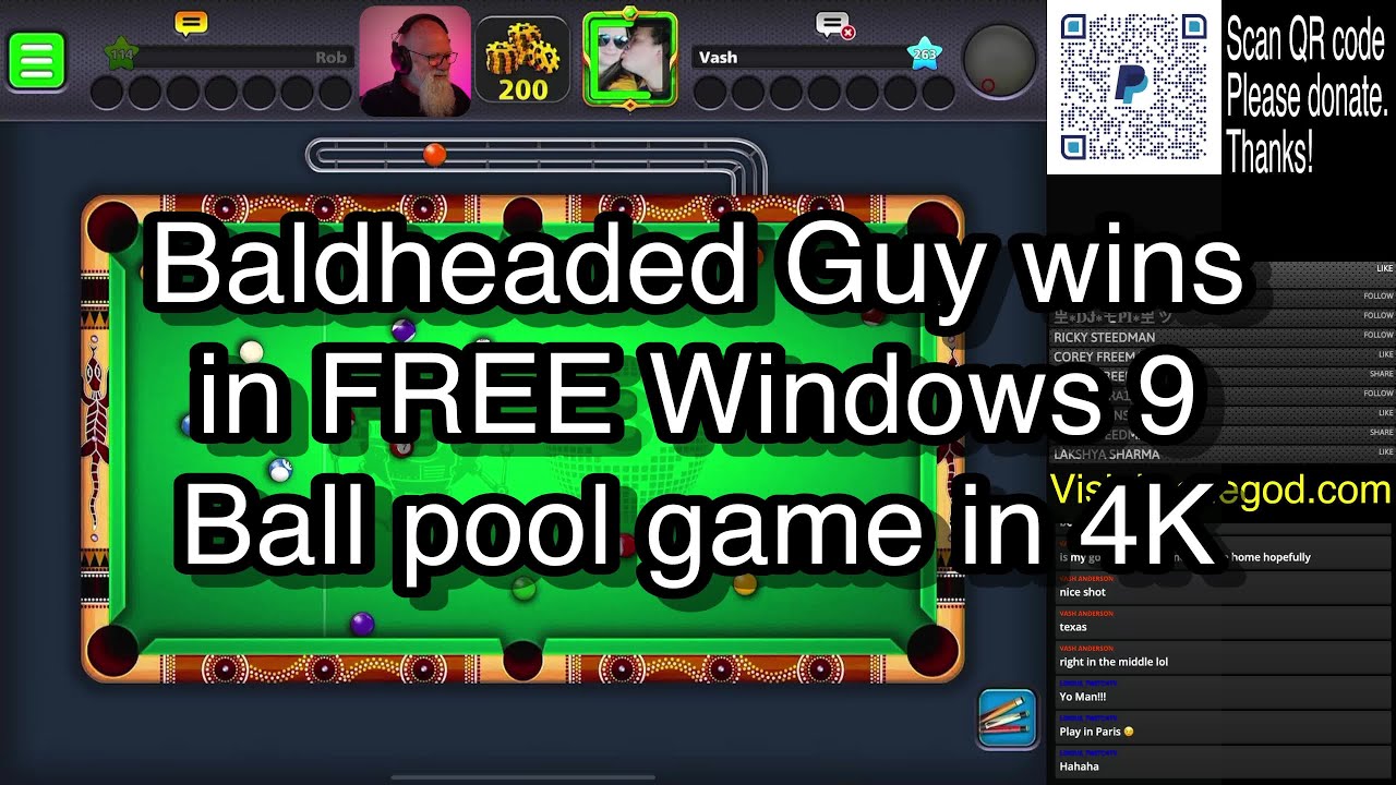 Baldheaded Guy wins in FREE Windows 9 Ball pool game in 4K 🎱🎱🎱 8 Ball ...