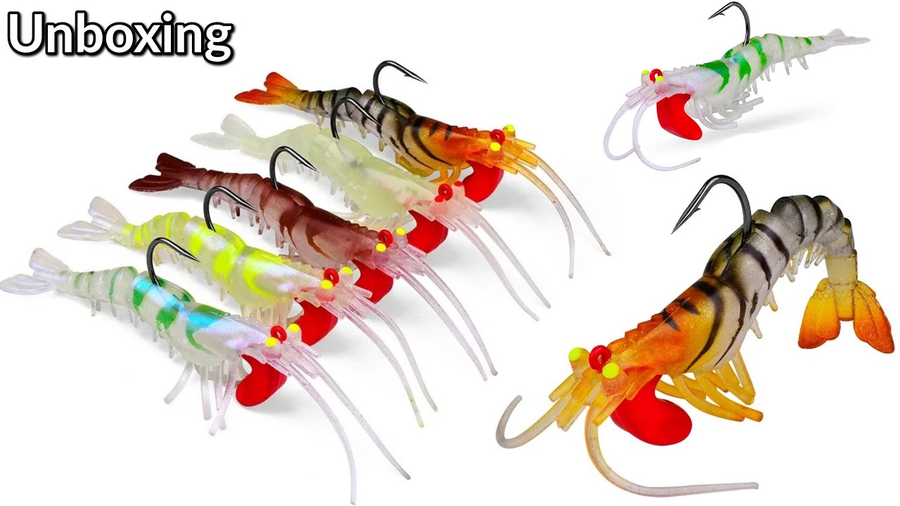 Luminous Eyes Silicone Shrimp Bait | Bionic Soft Prawn Lures with Metal Jig Head - Unboxing ...