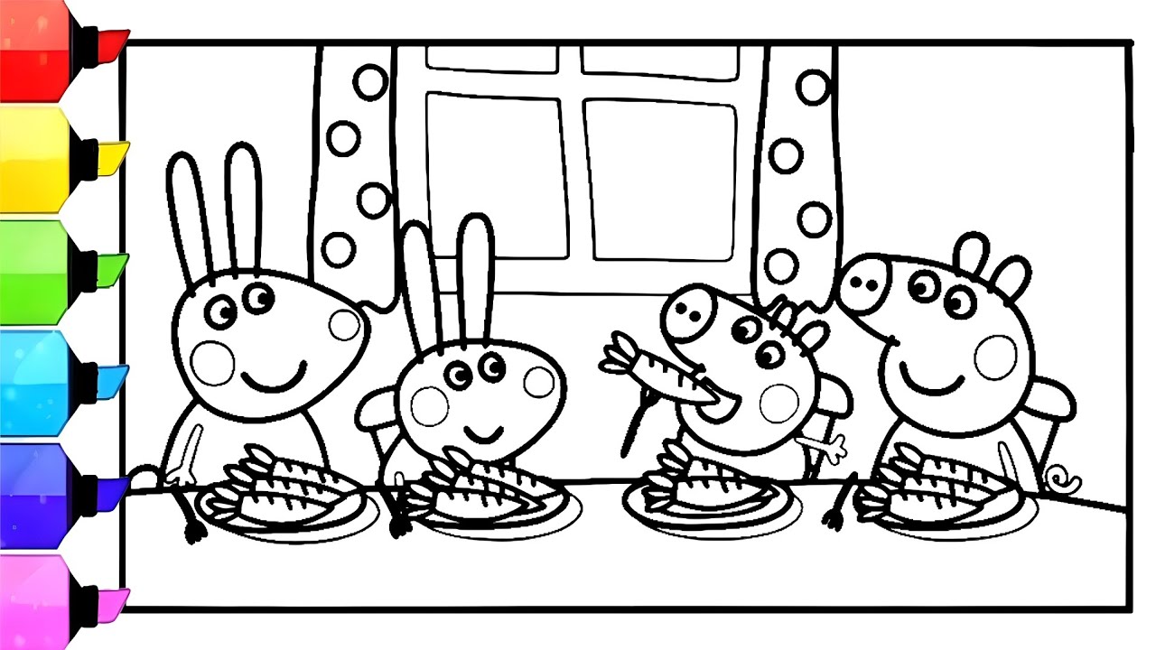 Peppa Pig Eating Carrots with Friends Drawing and Coloring Pages for ...