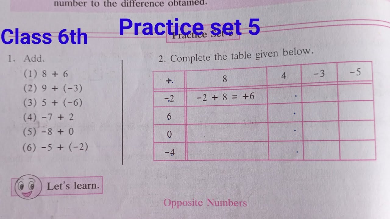 Practice set 5 class 6th maths | Integers - YouTube
