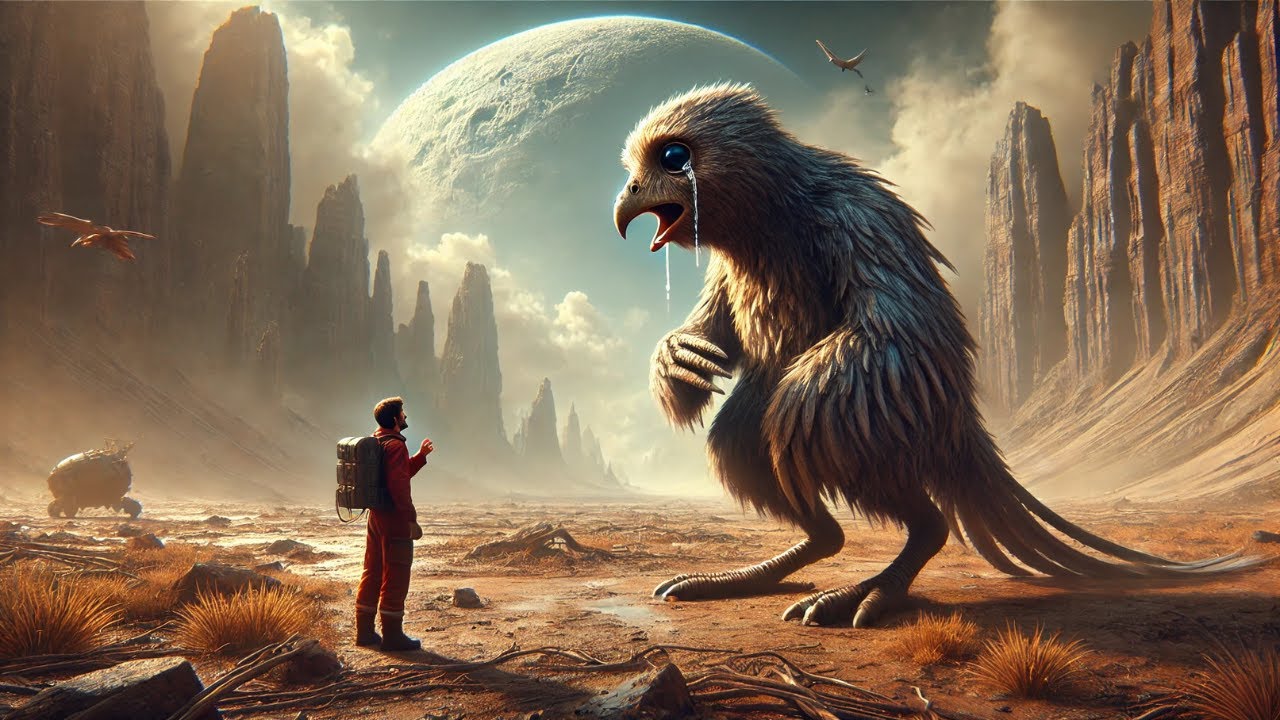 The Giant Alien Bird Weeps Before the Human Explorer, Then Events Take ...