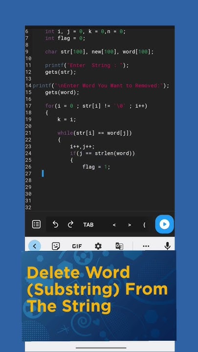 Delete Word Substring From The String In C Program Cprogramming Datastructure Viral Shorts