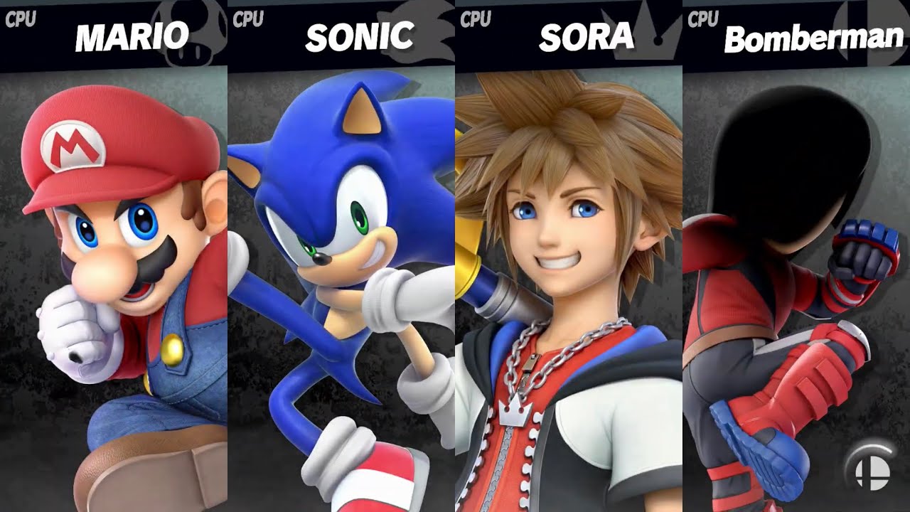 Super Smash Bros. Ultimate - Mario vs Sonic vs Sora vs Bomberman - YouTube
