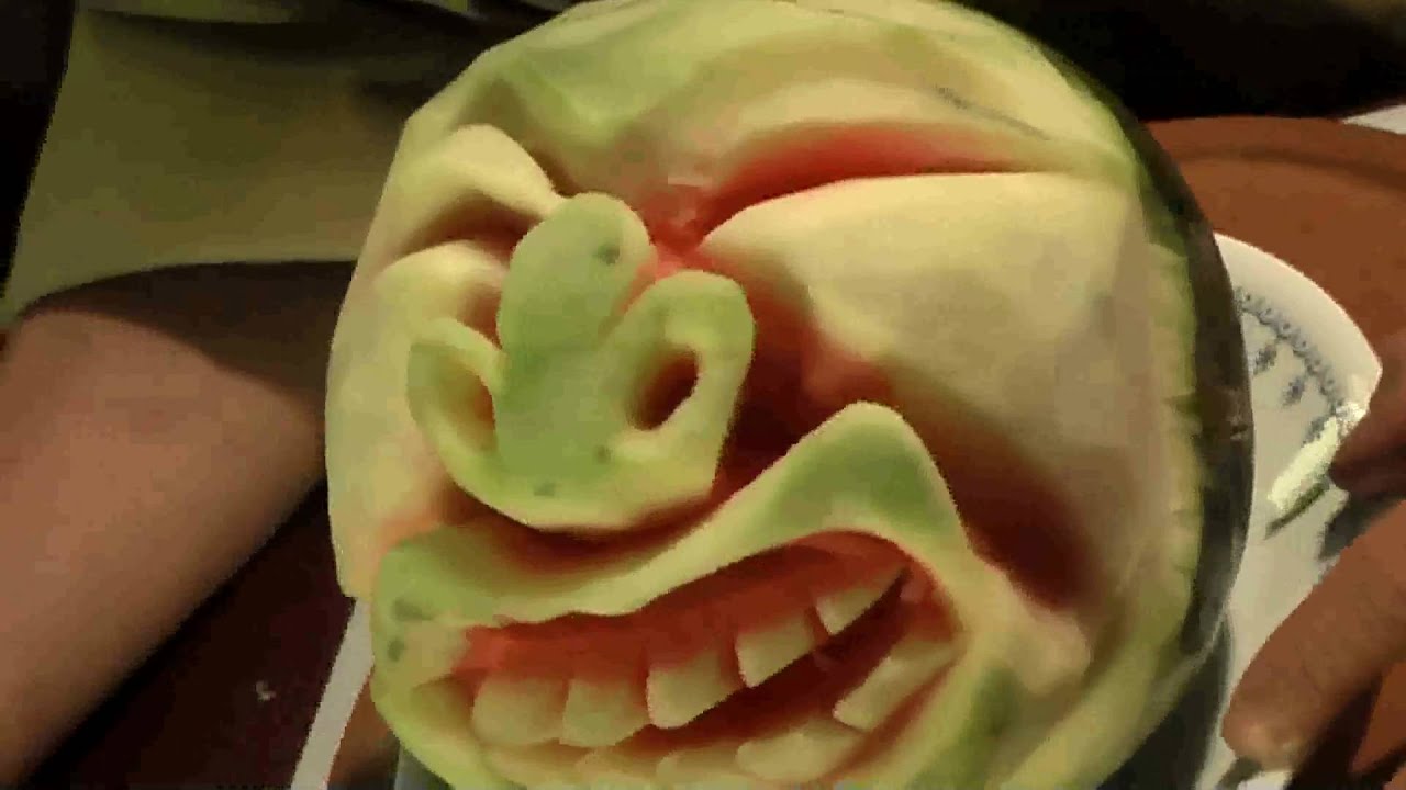 watermelon carving: face fruit carving - YouTube