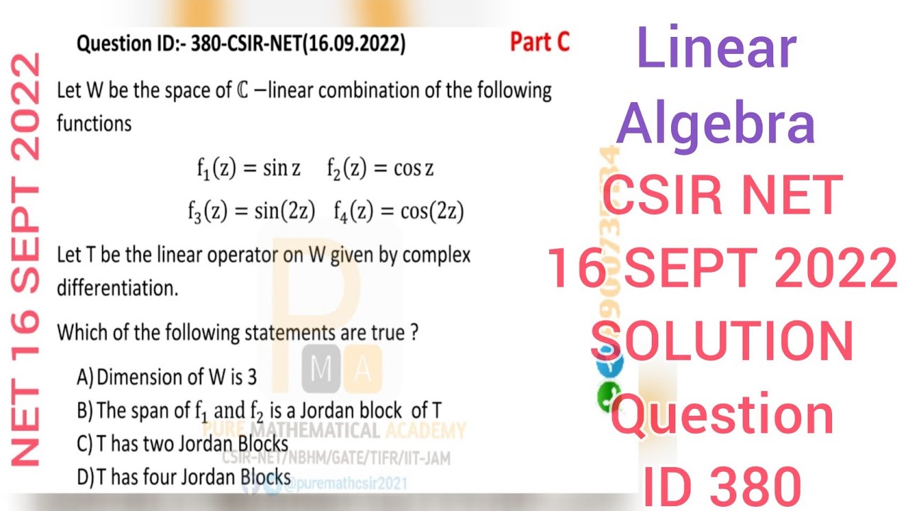 Csir Net September 2022 Linear Algebra Solution | Question ID 380 ...