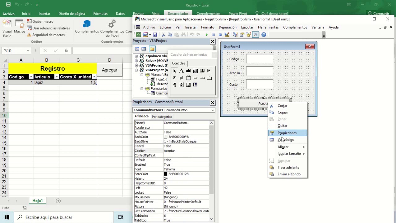 Como hacer un registro de artículos con macros en excel - YouTube