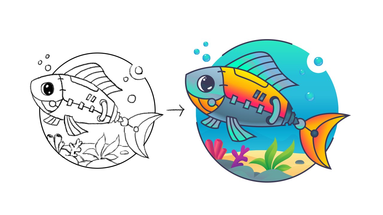Logo Design Process Illustrator - Robotic Fish - YouTube