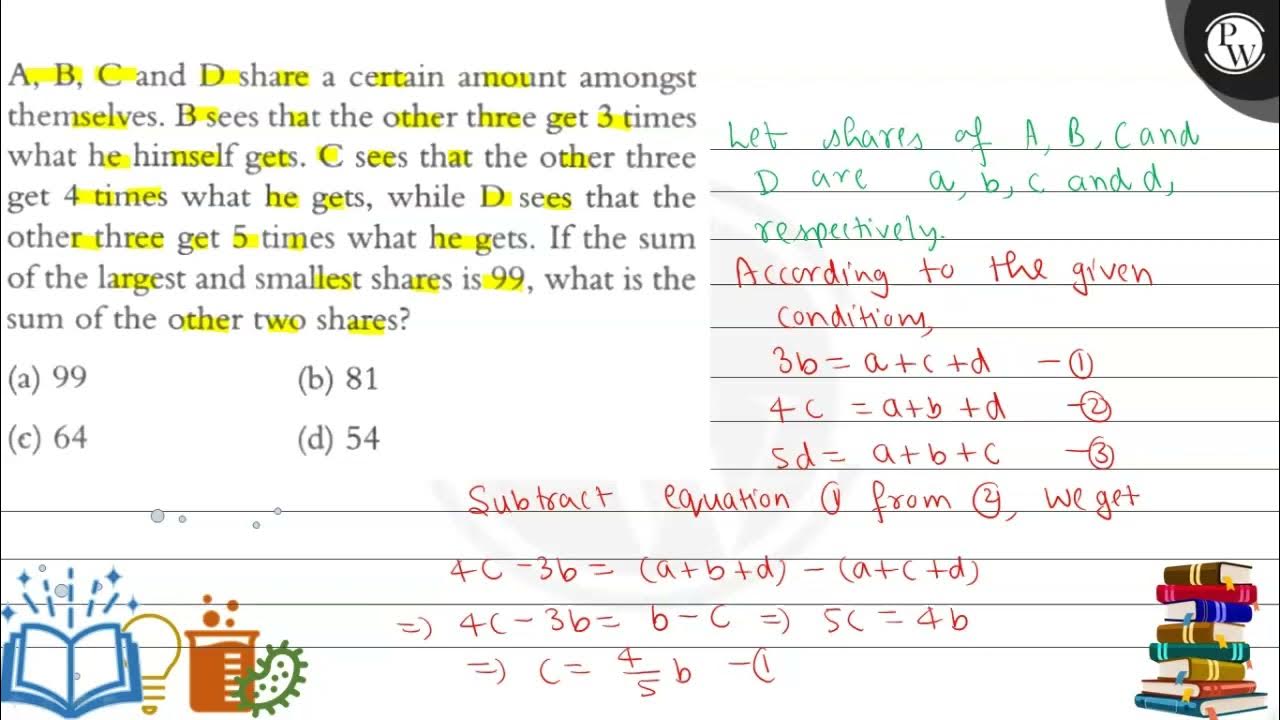 A, B, C and D share a certain amount amongst themselves. B sees that ...