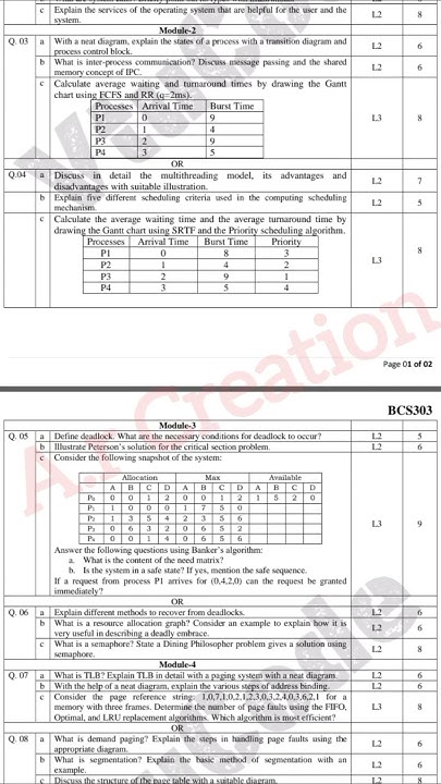💥3rd SEM OPERATING SYSTEMS | MODEL QUESTION PAPER BCS303 #vtu # ...