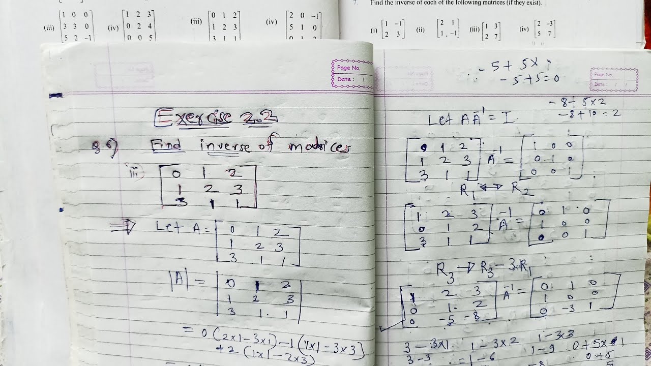 Inverse Of Matrix By Row Transformation Exercise 2.2 Class 12 HSC full ...