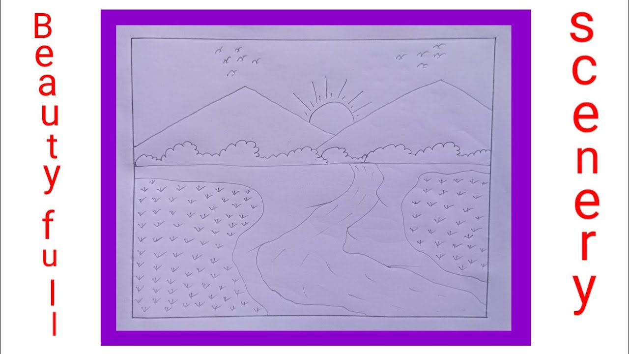 Beautiful scenery drawing with pencil sketch ।। pahar scenery drawing ...