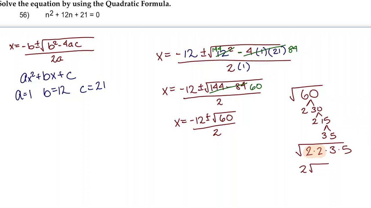 56 Solve the equation by using the Quadratic Formula. - YouTube