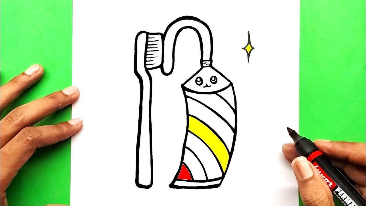 How to draw a tooth brush and Colgate for beginners | Colour Drawing ...