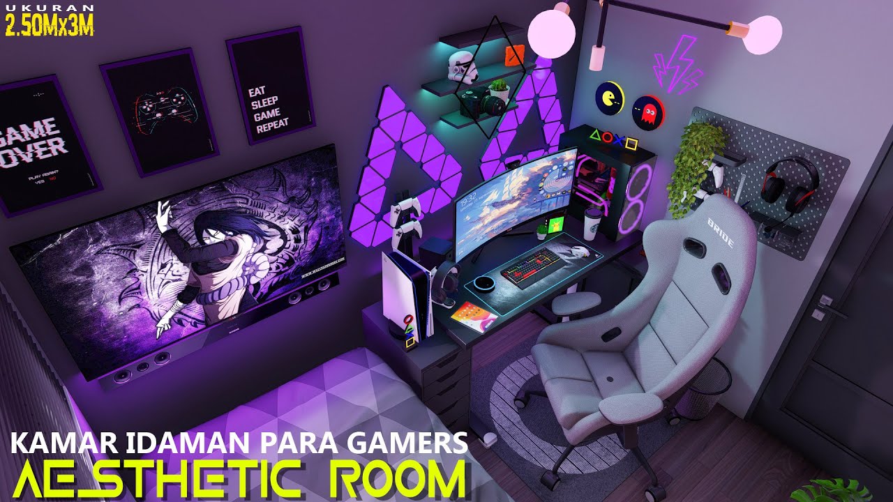 DESAIN KAMAR GAMING IDAMAN PARA GAMERS 2.50x3 METER AESTHETIC BEDROOM ...