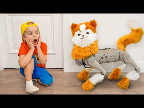 Los niños quieren tener una mascota y jugar con un gato robot
