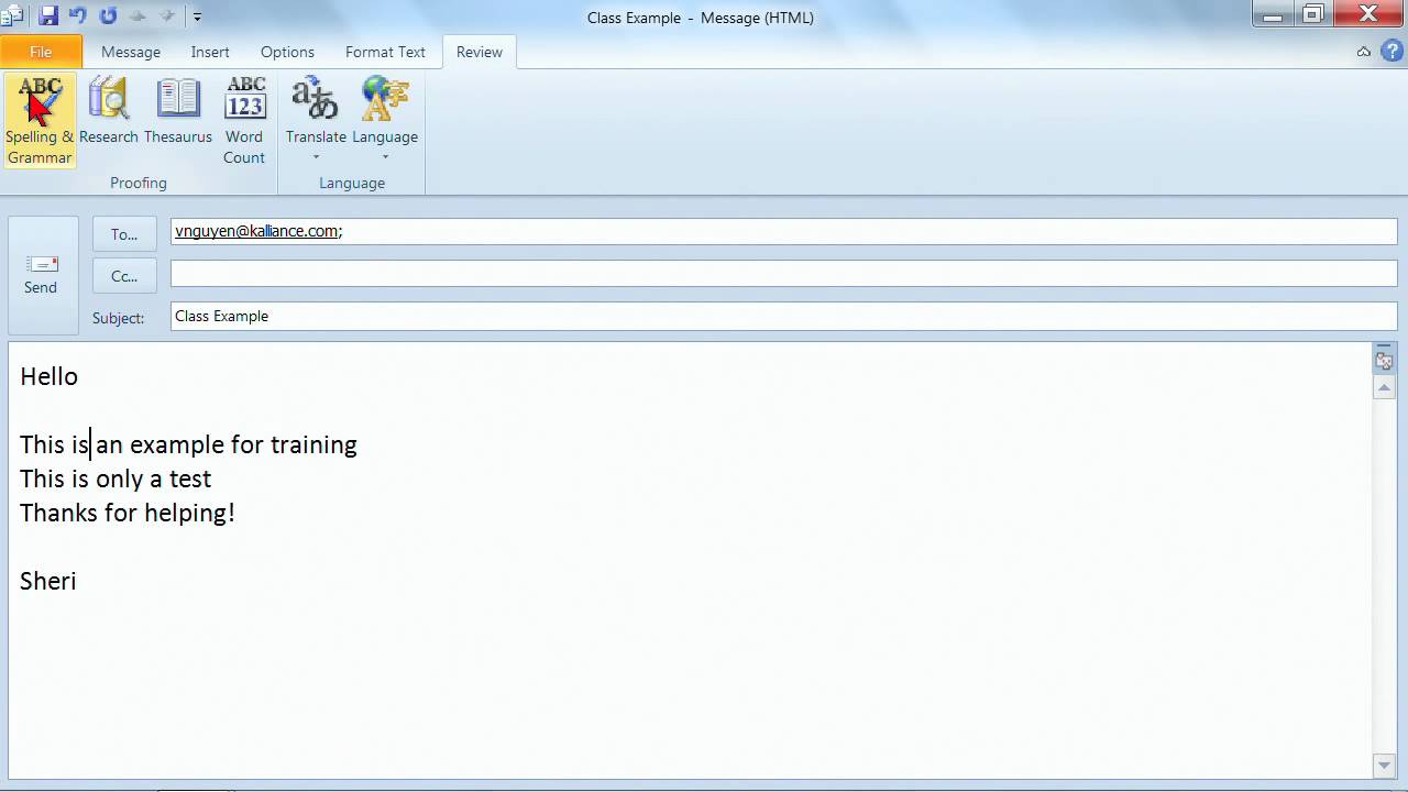 Microsoft Outlook 2010 Tutorial: Spell Check a Message | K Alliance ...