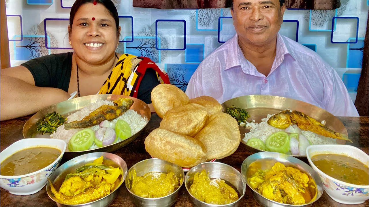 Fish Vapa Vegetable fish curry fish fry Puri mix Dal Delicious Bengali ...