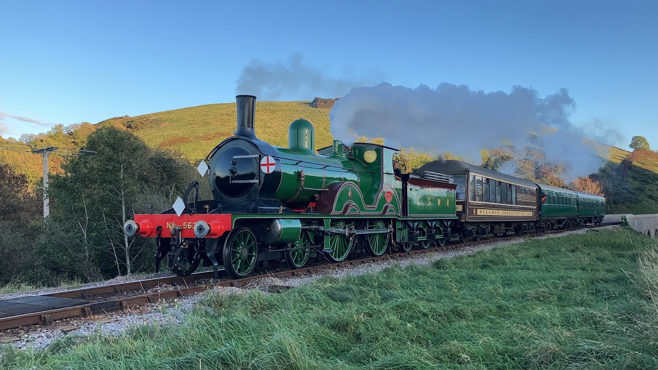 LSWR T3 563 and 34028 ‘Eddystone’ on the Swanage Railway - YouTube